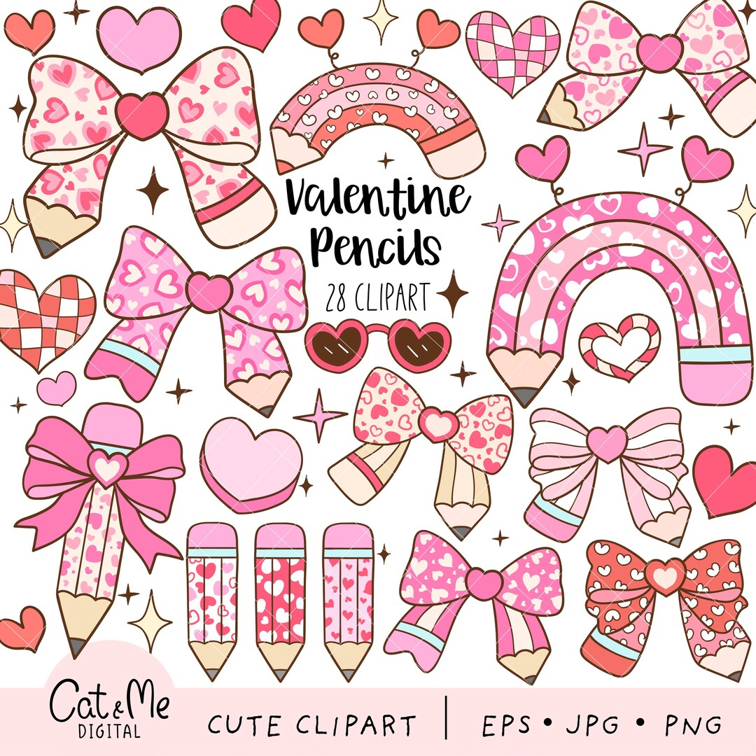 Valentine Pencils Clipart Coquette Teacher Png Pencil Bow Png ...