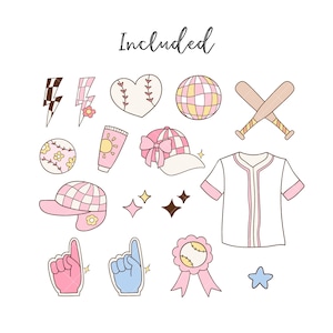 Retro Girly Baseball Clipart Pink Girl Baseball Png Trendy Sport Png ...