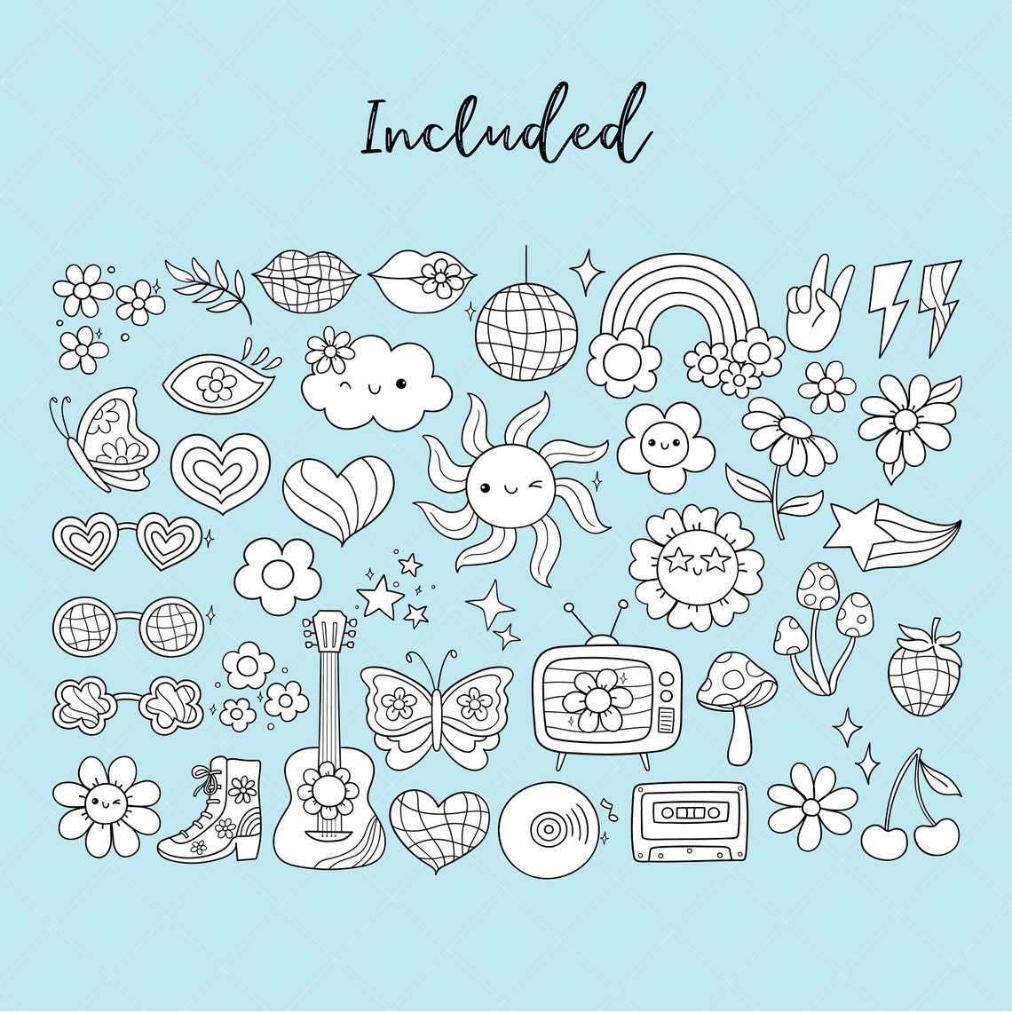 Retro Good Vibes Digital Stamp Doodle Outline Groovy 70s Png Retro ...