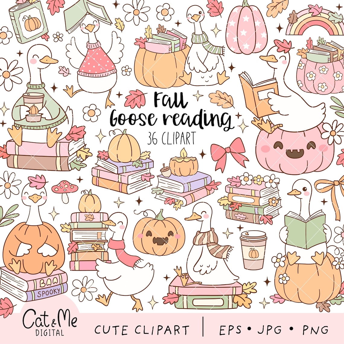 Fall Goose Reading Clipart Autumn Goose Png Autumn Bookish Png Cozy ...