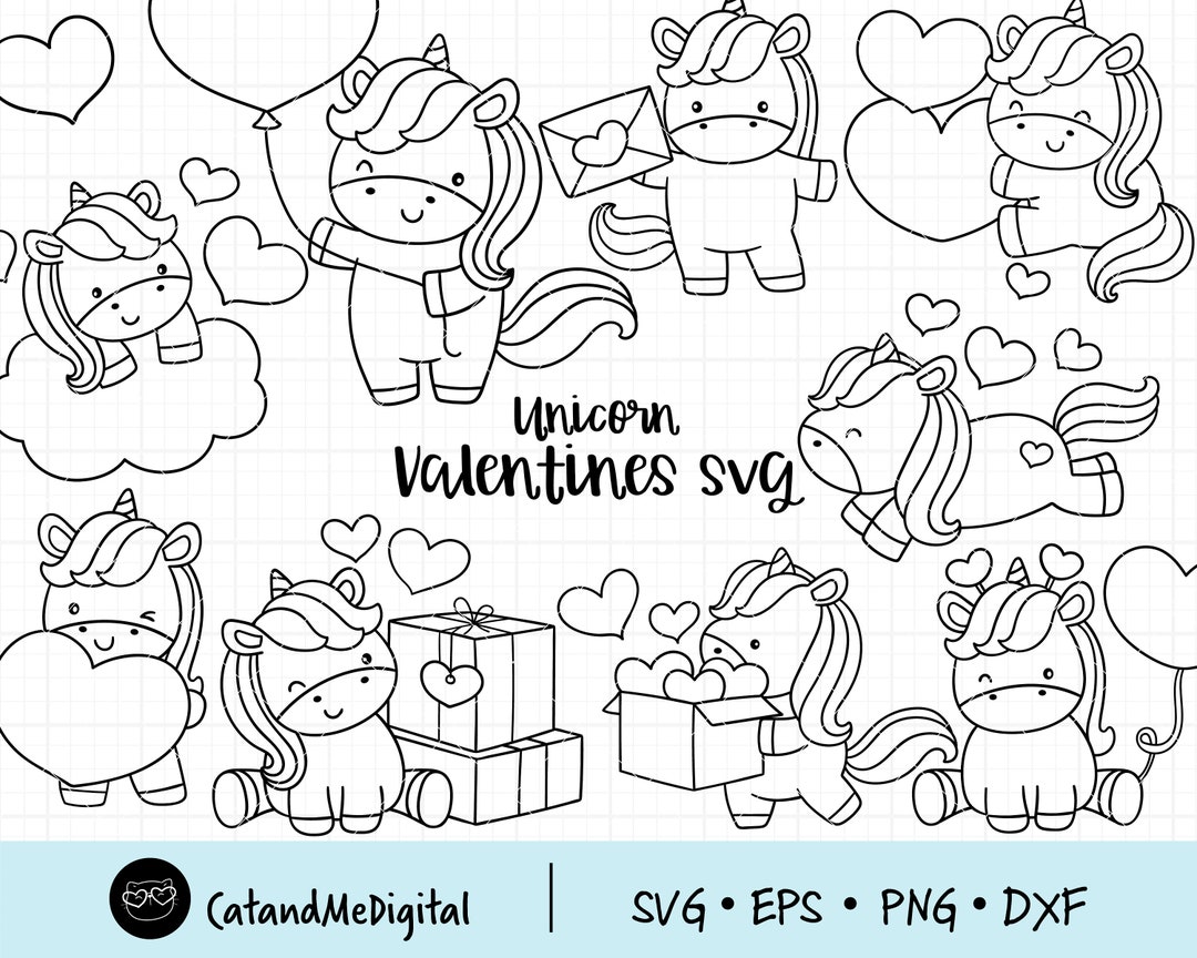 Unicorn Valentine Svg Valentine's Day Clipart Love Heart Svg Valentine ...