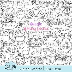 Doodle Spring Picnic Digital Stamp Outline Spring Png Silly Goose Stamp ...