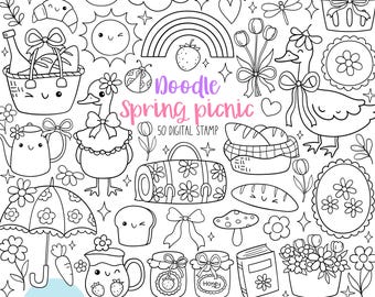 Doodle Spring Cottage Digital Stamp Spring Coloring Png Silly Goose ...