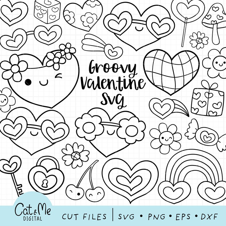 Retro Groovy Valentine Svg Valentine's Day Svg Hippie Love Svg Outline ...