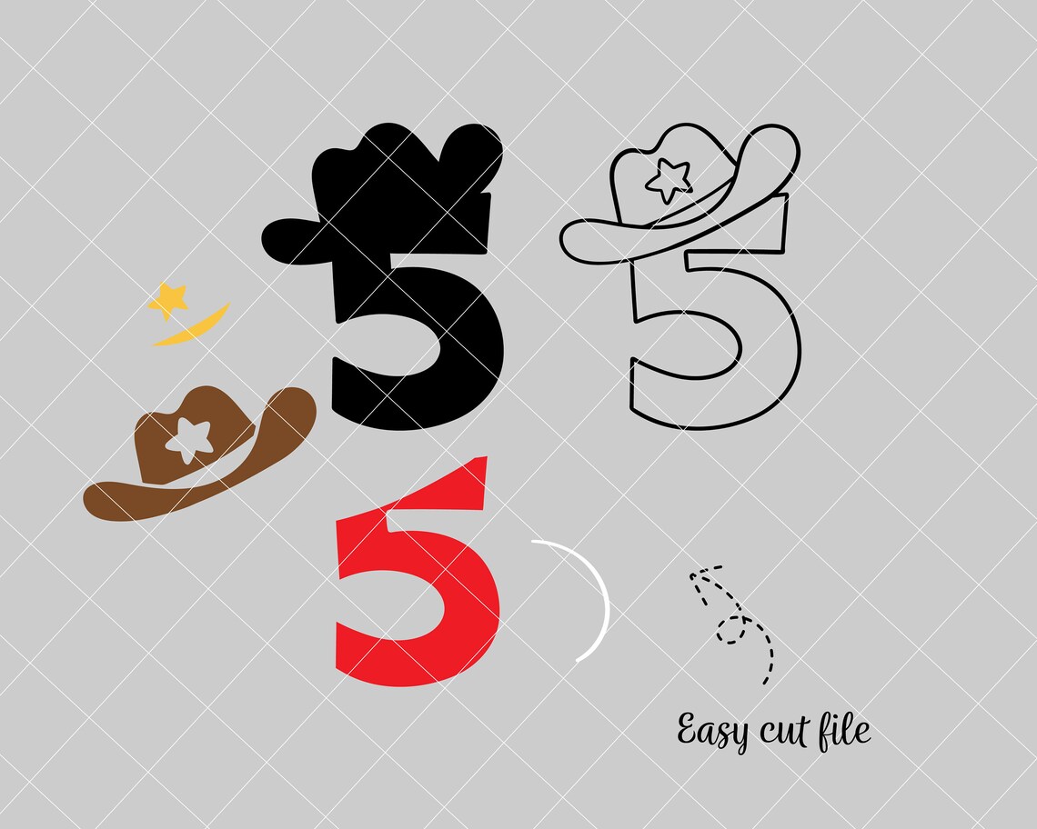 Number Five Cowboy Svg 5th Birthday Svg Birthday Boy Girl Cow Hat Svg ...