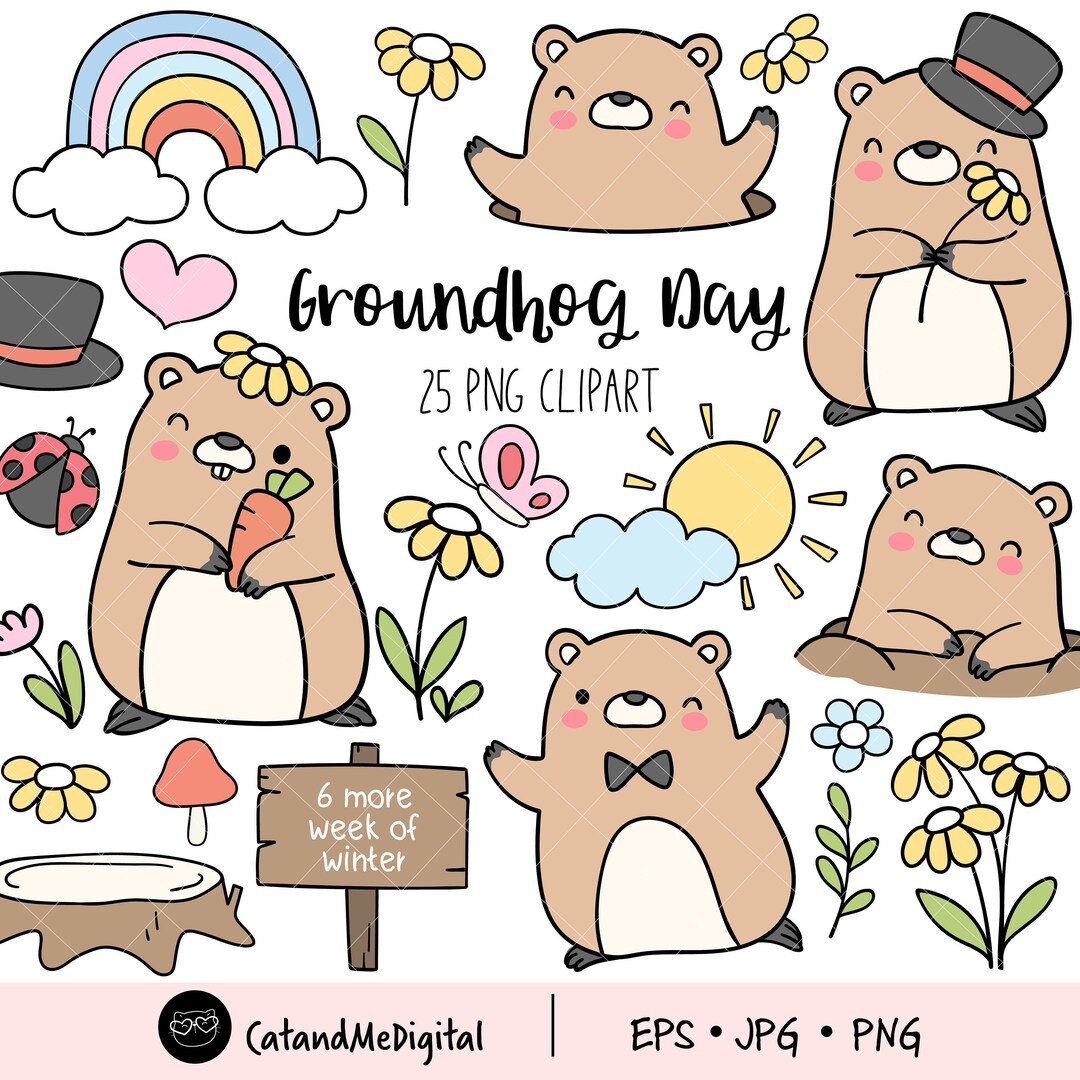 Doodle Groundhog Day Clipart Cute Animal Clipart Spring Clipart Happy ...