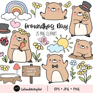 Doodle Groundhog Day Clipart Cute Animal Clipart Spring Clipart Happy ...