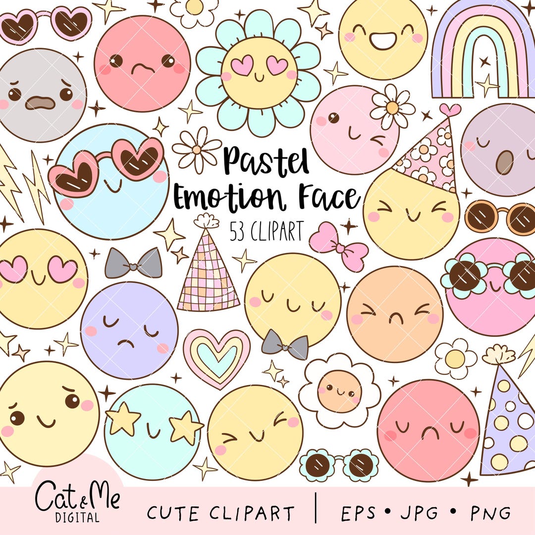 Pastel Emotions Face Clipart Retro Groovy Faces Png Hippie Feelings ...