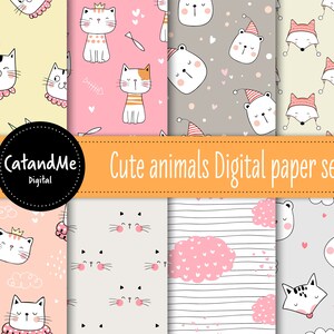 Happy Animals Digital Paper Pack Decoration Fabric Digital Background ...