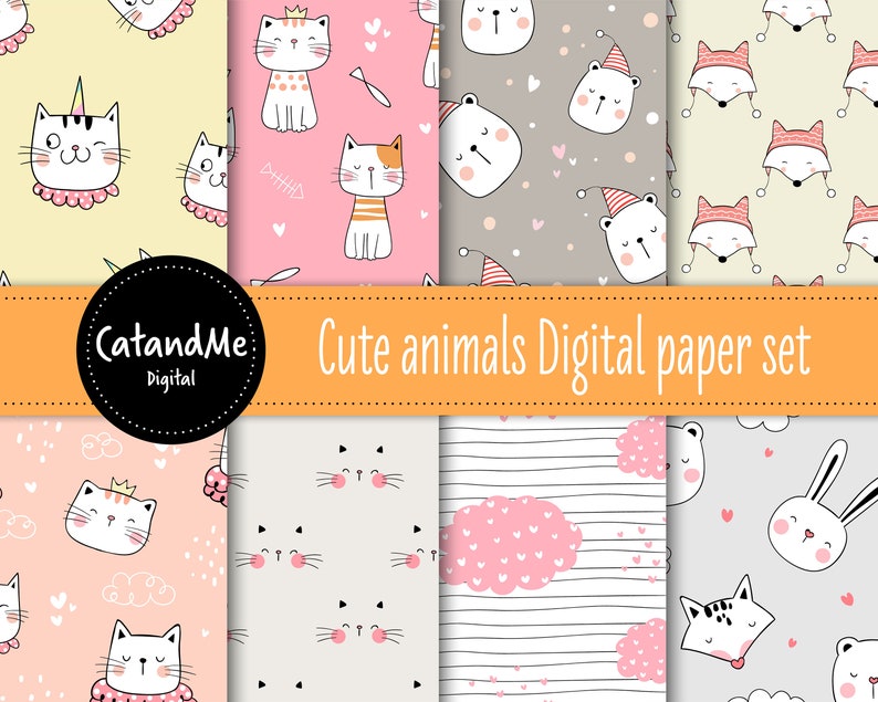 Happy Animals Digital Paper Pack Decoration Fabric Digital - Etsy