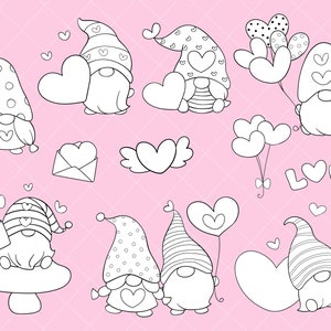Valentine Gnome Digital Stamp Clipart Gnome Clipart Gnome Outline ...