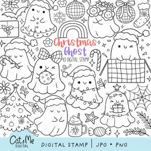 Christmas Ghost Digital Stamp Groovy Disco Coloring Doodle Spooky ...