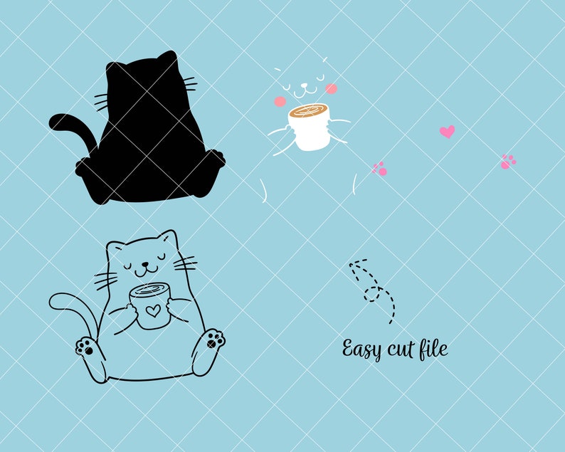 Coffee Cat Svg Cats Svg Love Coffee Svg Cat Clipart Funny Cat | Etsy