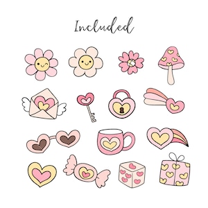 Retro Groovy Valentine Clipart Valentine's Day Clipart Hippie Love Png ...