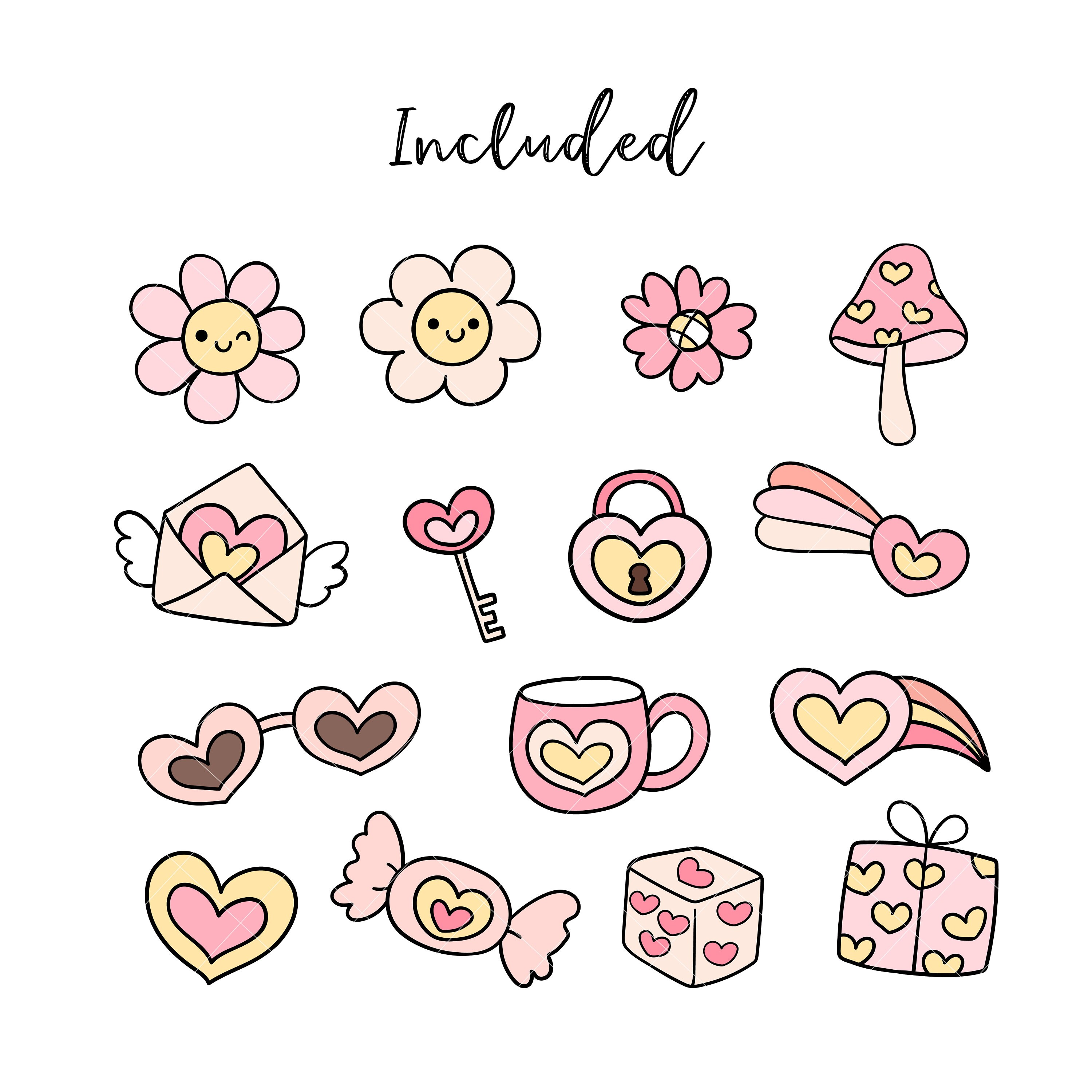 Retro Groovy Valentine Clipart Valentine's Day Clipart Hippie Love Png ...