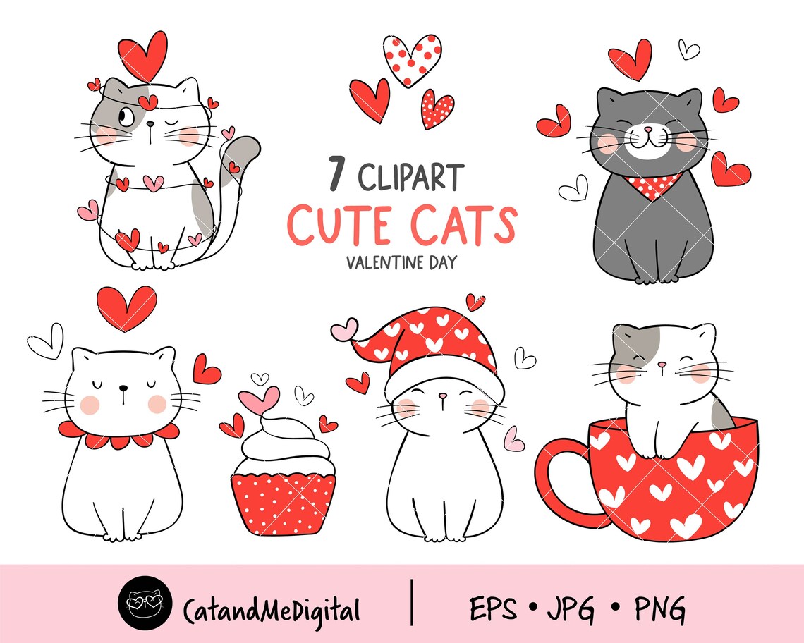 Cat Valentine Clipart Cute Cat Valentine Png Cat Png Love - Etsy