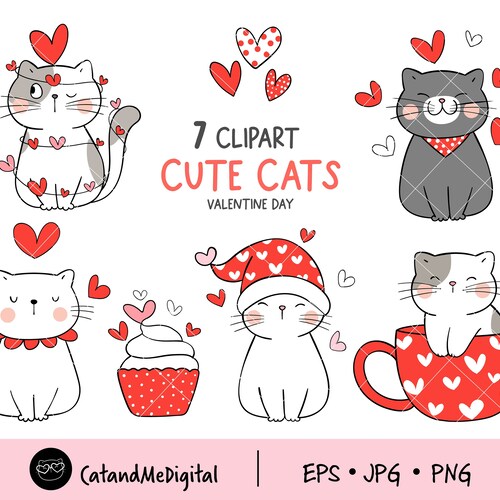 Cat Valentine Clipart Cute Cat Valentine Png Cat Png Love - Etsy