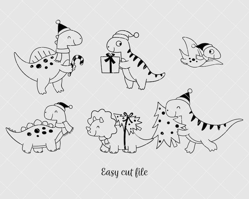 Dinosaur Christmas Svg Outline Dinosaur Svg Santa T-rex Svg Christmas ...