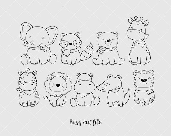 Baby Jungle Animals Clipart Black And White
