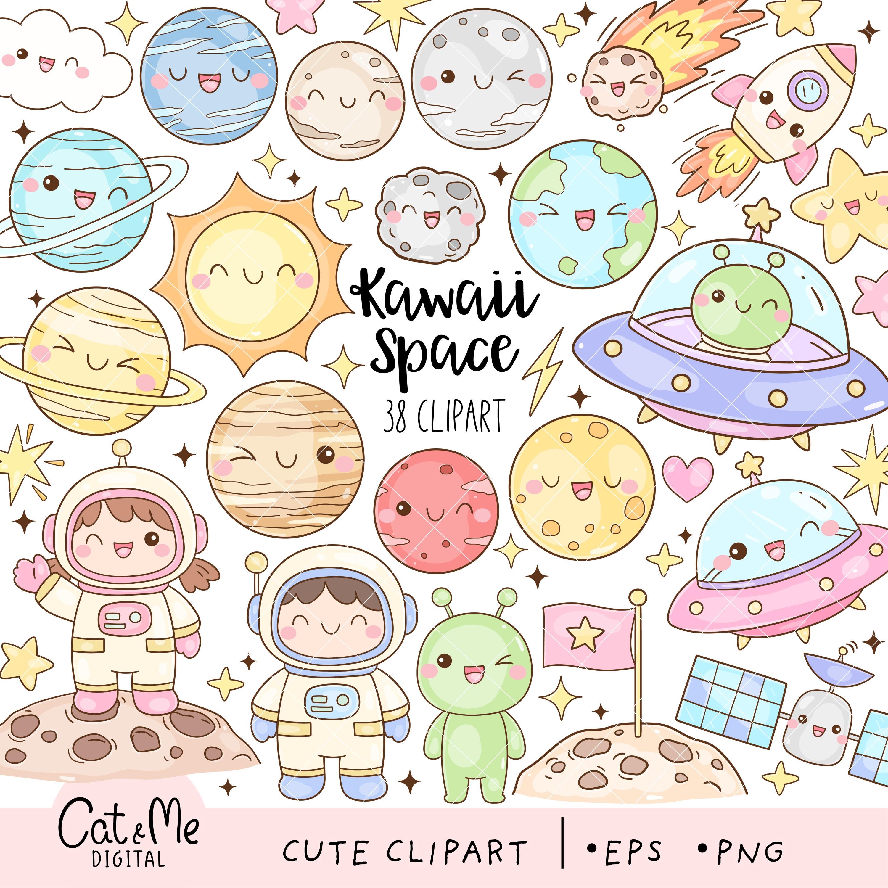 Kawaii Space Clipart, Pastel Astronaut, Galaxy Planets PNG, UFO ...