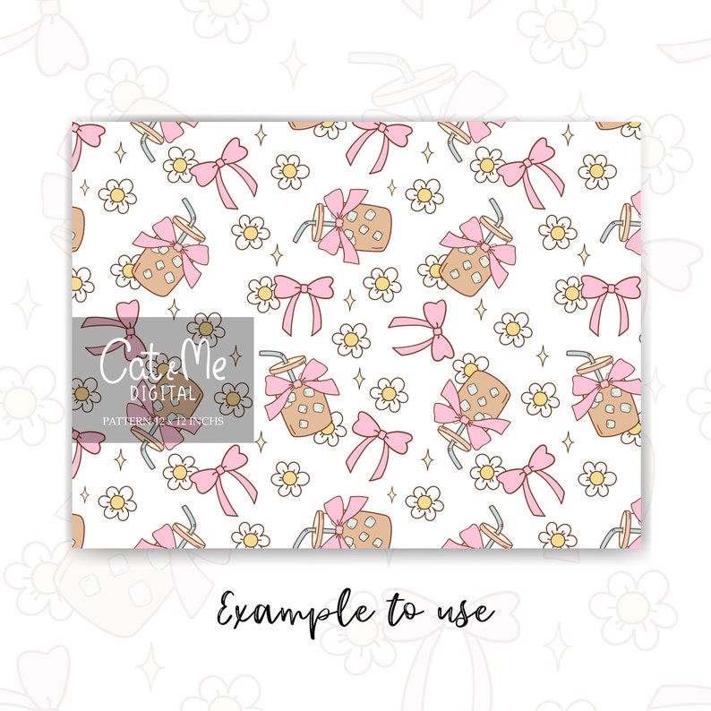 Coquette Iced Coffee Seamless Pattern Girly Pink Bow Pattern Iced ...