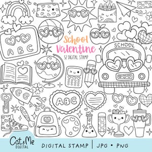 Doodle School Valentine Digital Stamp Outline Teacher Valentine Png ...