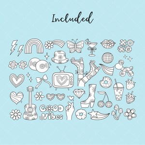 Retro Girly Trendy Digital Stamp Outline Groovy Girl Stamp Doodle 70s ...