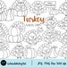 Cute Turkey Digital Stamp Outline Coloring Autumn Clipart Fall - Etsy