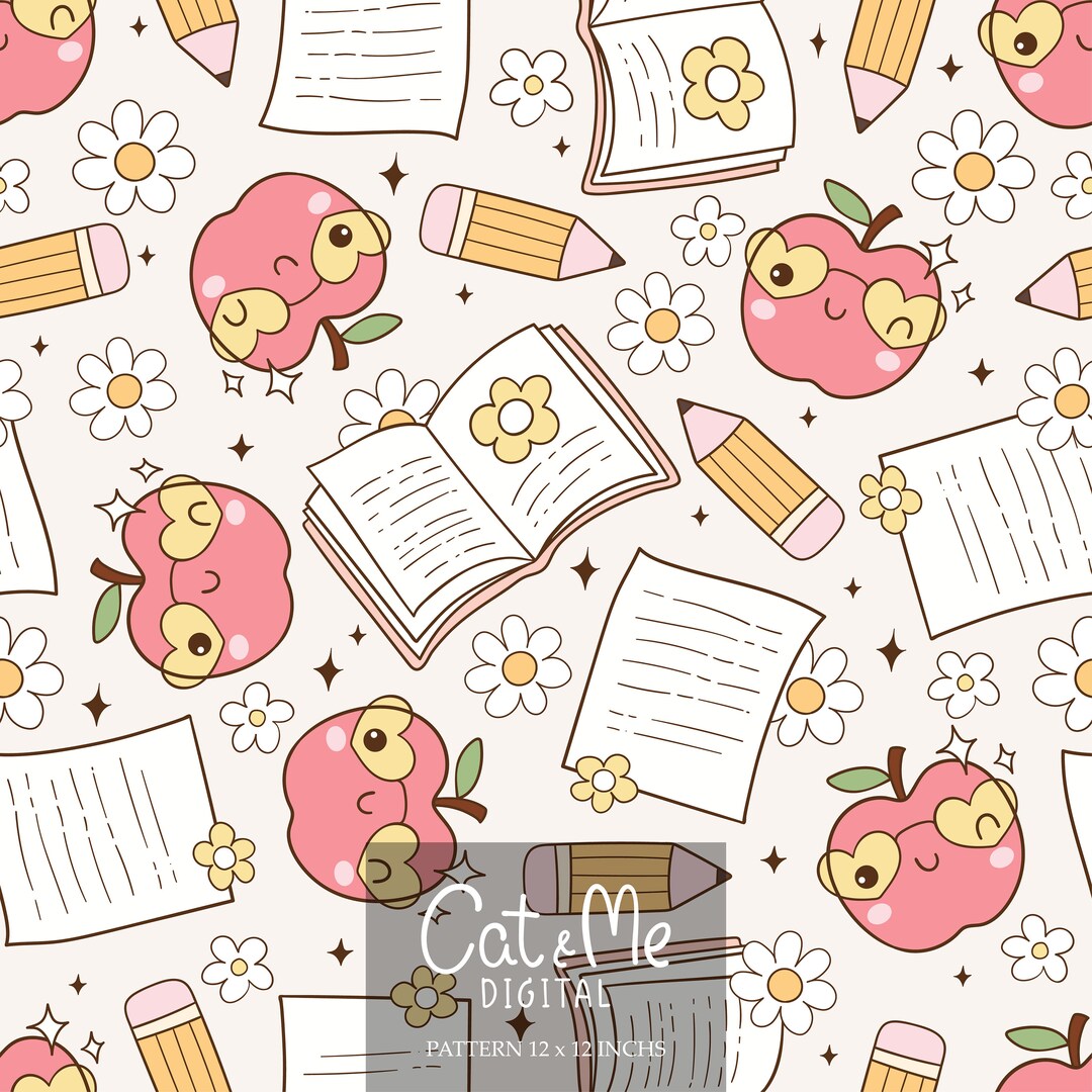 Groovy Back to School Seamless Teacher Pattern Doodle School Repeating ...