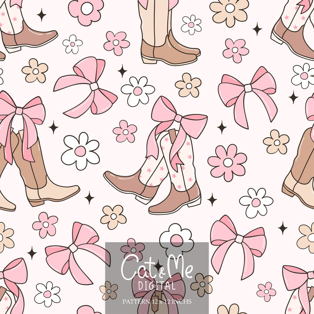 Coquette Cowgirl Boots Pattern Retro Western Seamless Soft Girl Pattern Western Love Repeat