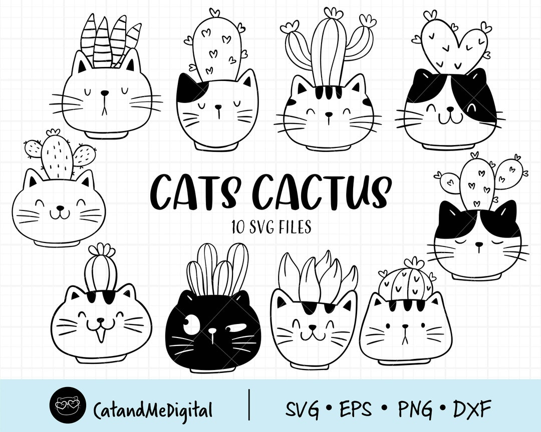 Cats With Cactus Svg Face Cat Svg Cat Plant Svg Cat Cactus Clipart ...
