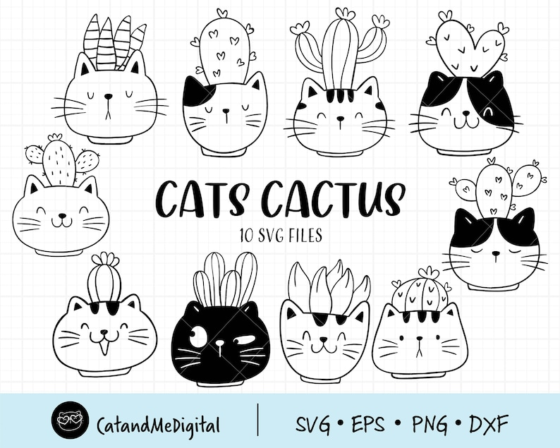 Cats With Cactus Svg Face Cat Svg Cat Plant Svg Cat Cactus | Etsy