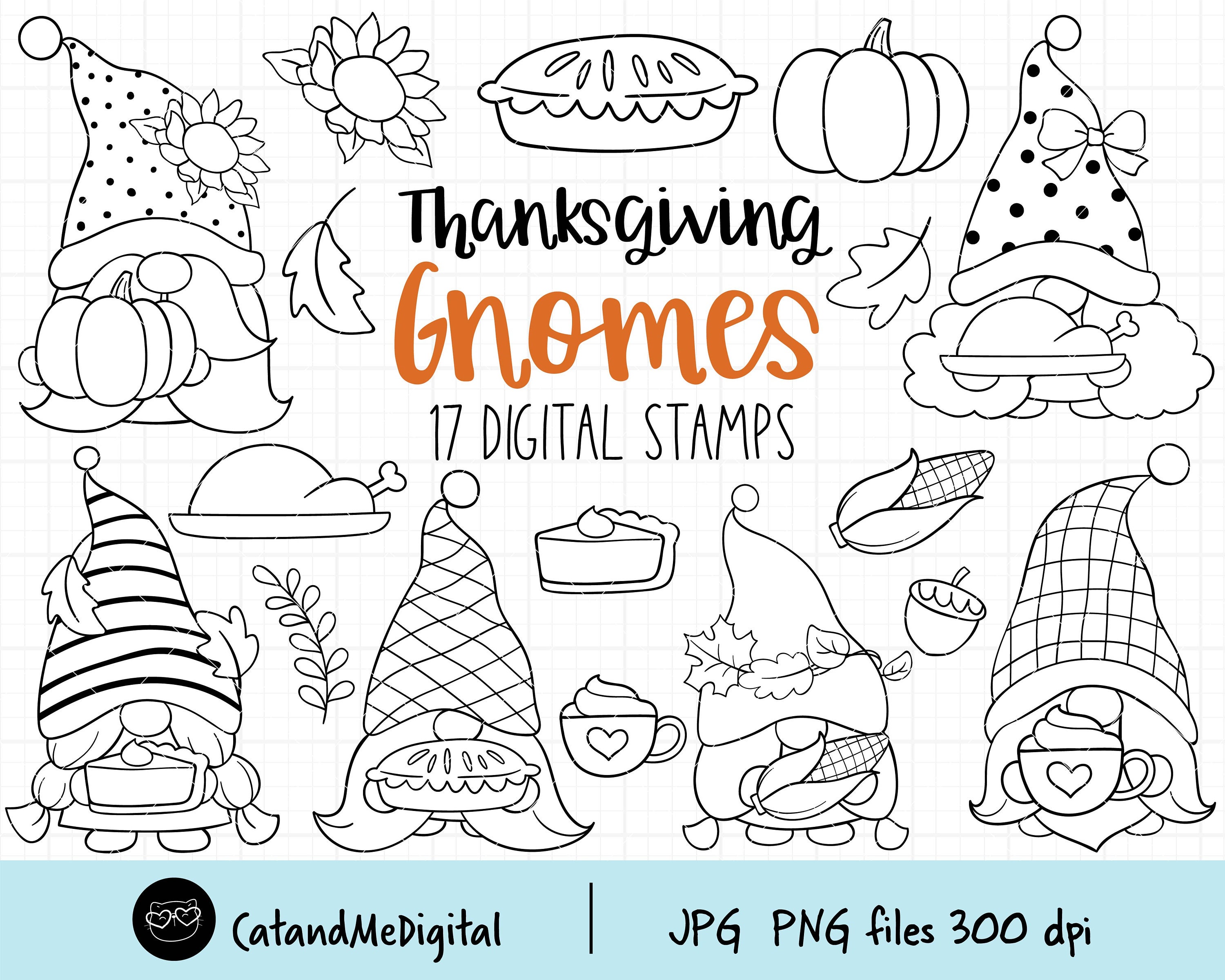 Thanksgiving Gnomes Digital Stamp Autumn Clipart Fall Clipart | Etsy