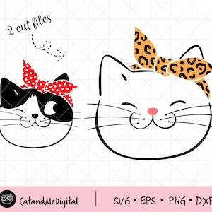Bandana Cat SVG Cat Head Scarf Face Cat Cutting Files Cat With Bow Svg ...