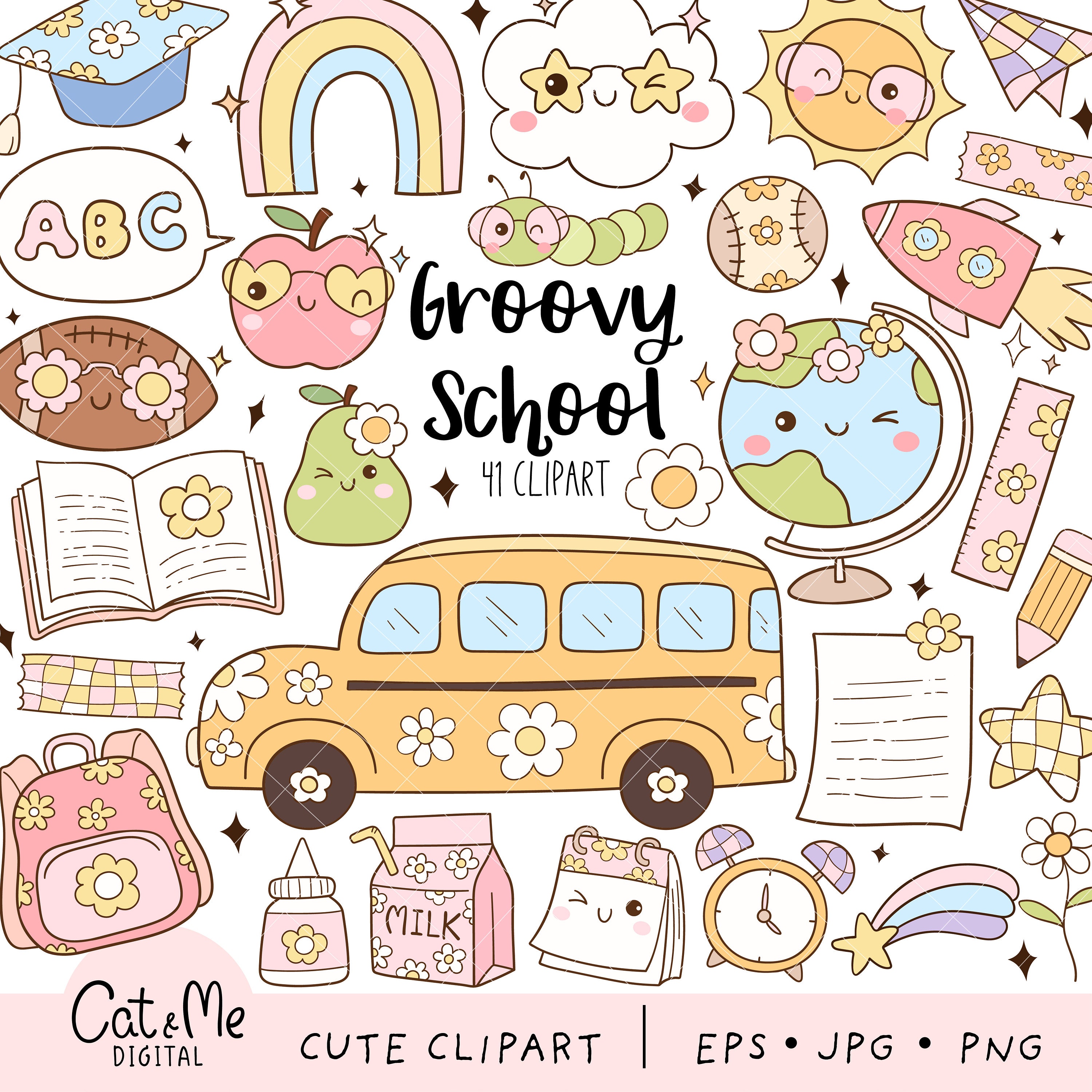Groovy School Clipart Retro Back to School Groovy Teacher Clipart ...