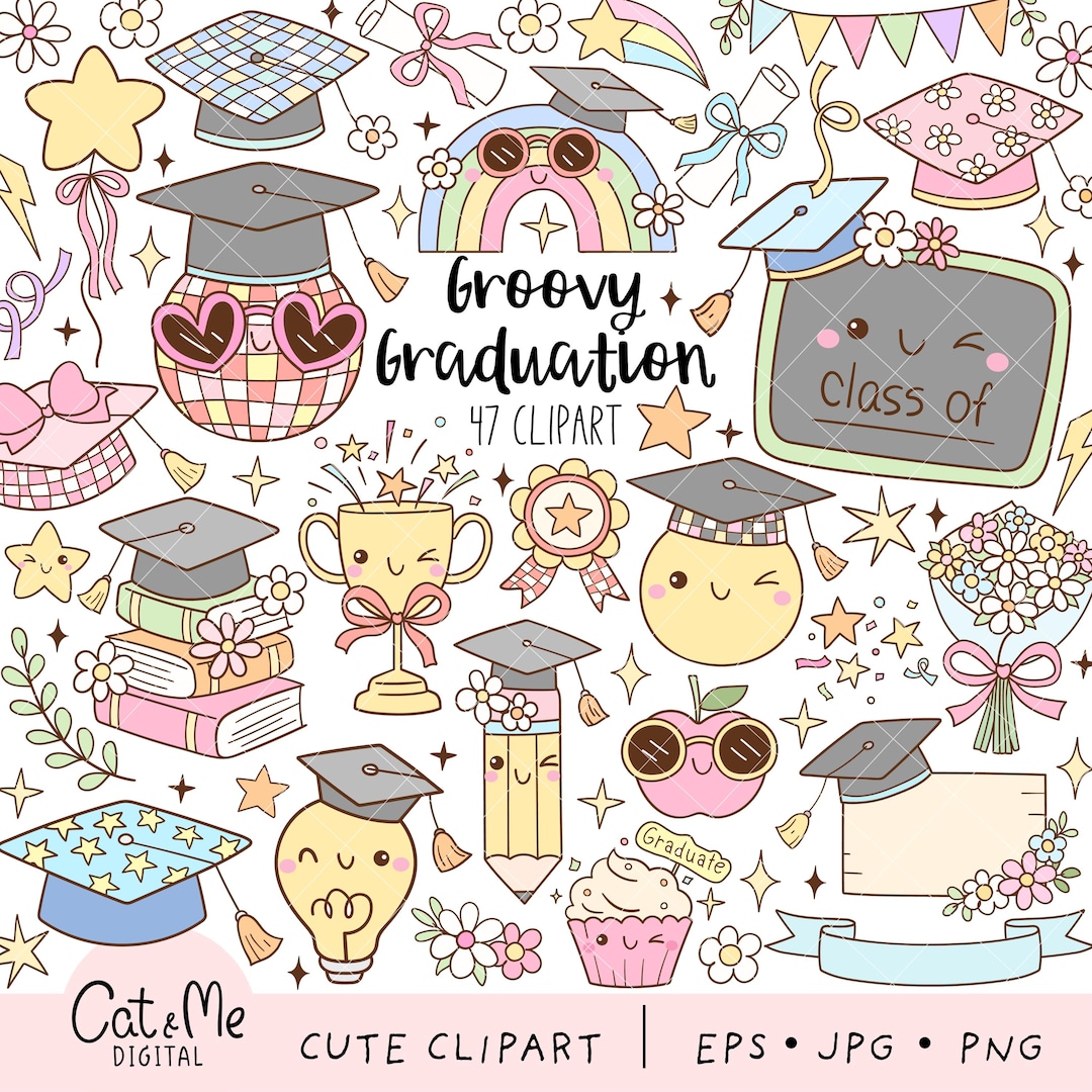 Groovy Graduation Clipart School Clipart Grad Floral Clipart Graduation ...