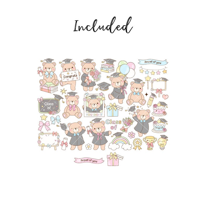 Graduation Teddy Bear Clipart, School Decor, Party PNG (digital ...