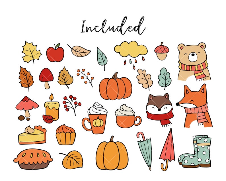 Doodle Autumn Clipart Fall Clipart Thanksgiving Png Pumpkin Clipart ...