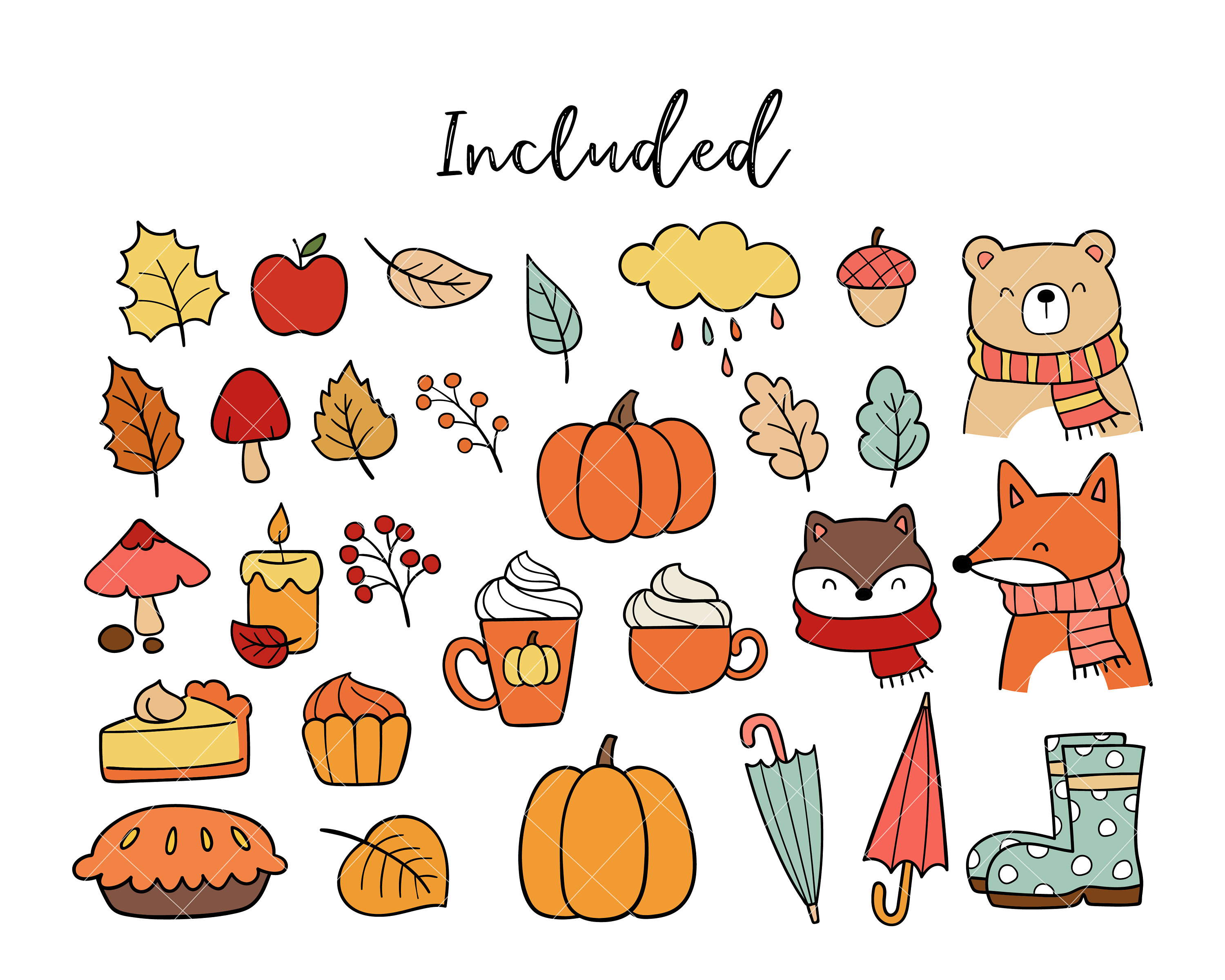 Doodle Autumn Clipart Fall Clipart Thanksgiving Png Pumpkin Clipart ...