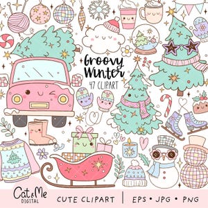 Groovy Retro Winter Clipart Christmas Clipart Winter Vibes Png Pastel ...