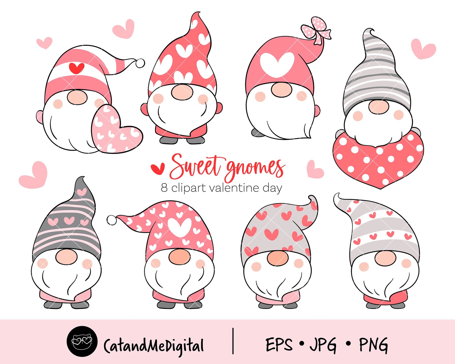 Sweet gnomes valentine clipart Valentine Clipart Gnome clipart | Etsy