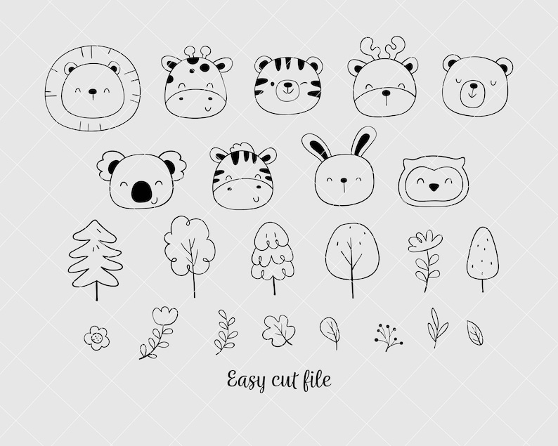 Forest animal svg Outline Woodland svg Forest clip art digital | Etsy