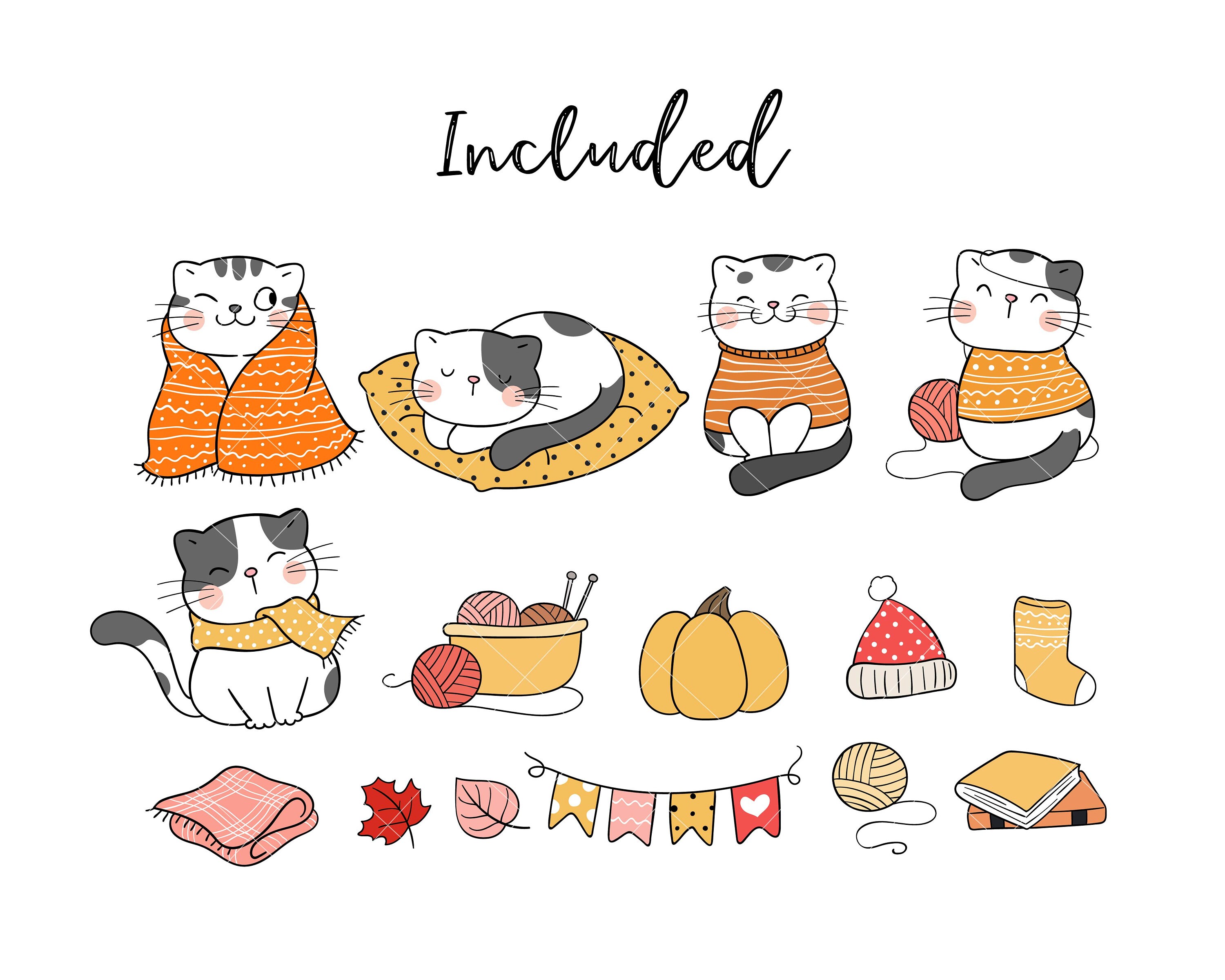 Fall Cat Clipart Cat Clipart Pumpkin Clipart Fall Autumn - Etsy