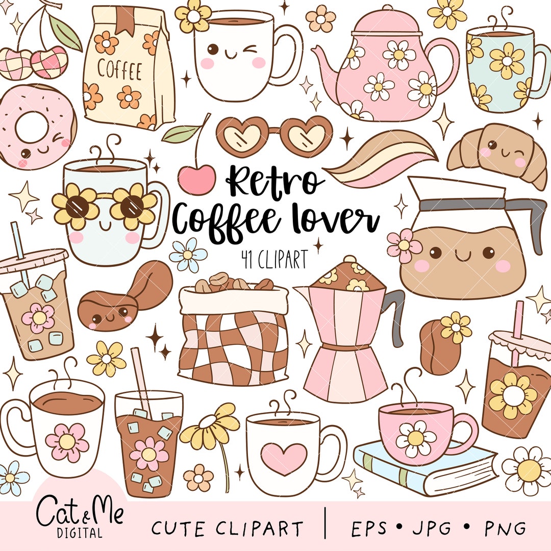 Retro Coffee Lover Clipart Groovy Coffee Png Coffee Cup Png Trendy Iced ...