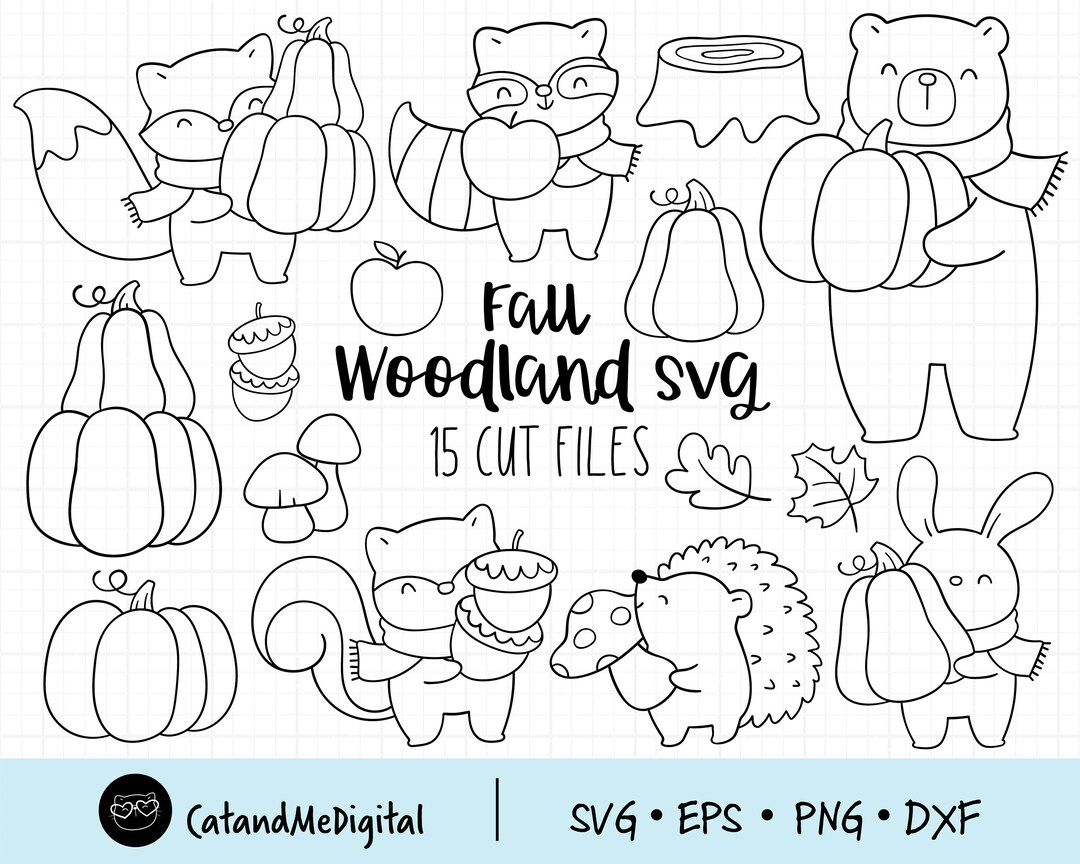Fall Woodland Svg Autumn Svg Fall Clipart Outline Woodland Svg Forest ...