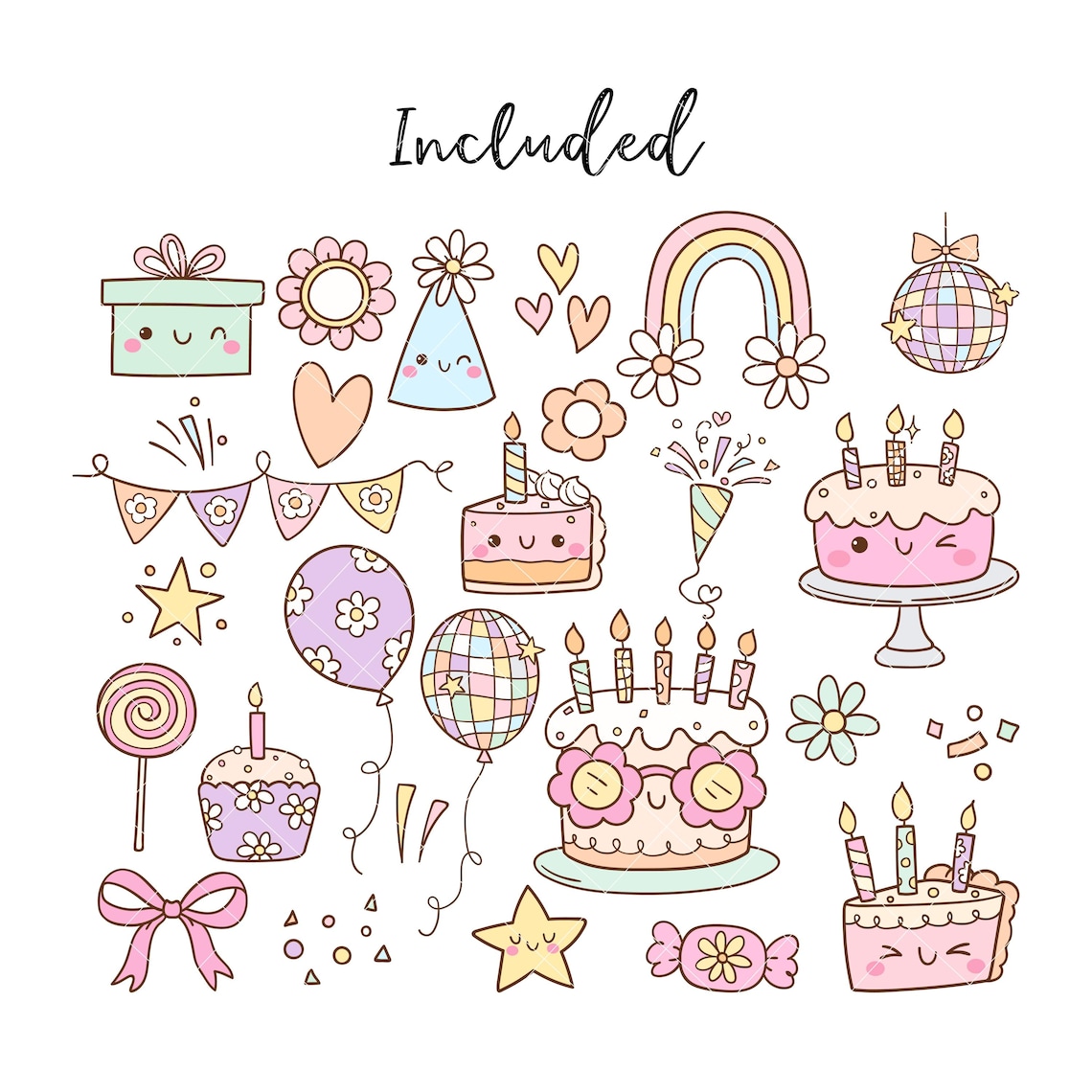 Groovy Pastel Birthday Clipart Happy Birthday Png Classroom Decor Png ...