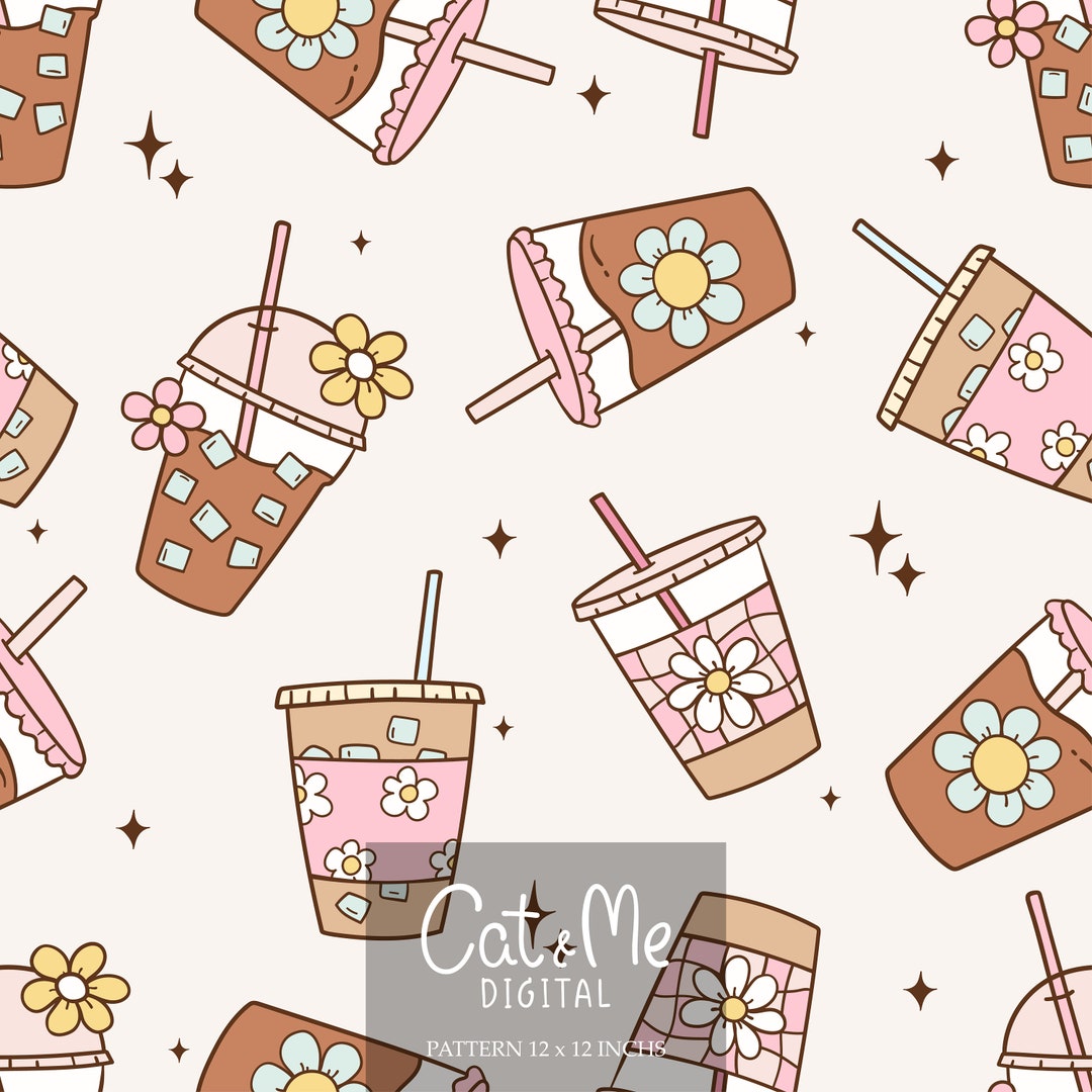 Retro Iced Coffee Seamless Pattern Girly Coffee Pattern Coffee ...