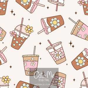 Retro Iced Coffee Seamless Pattern Girly Coffee Pattern Coffee ...