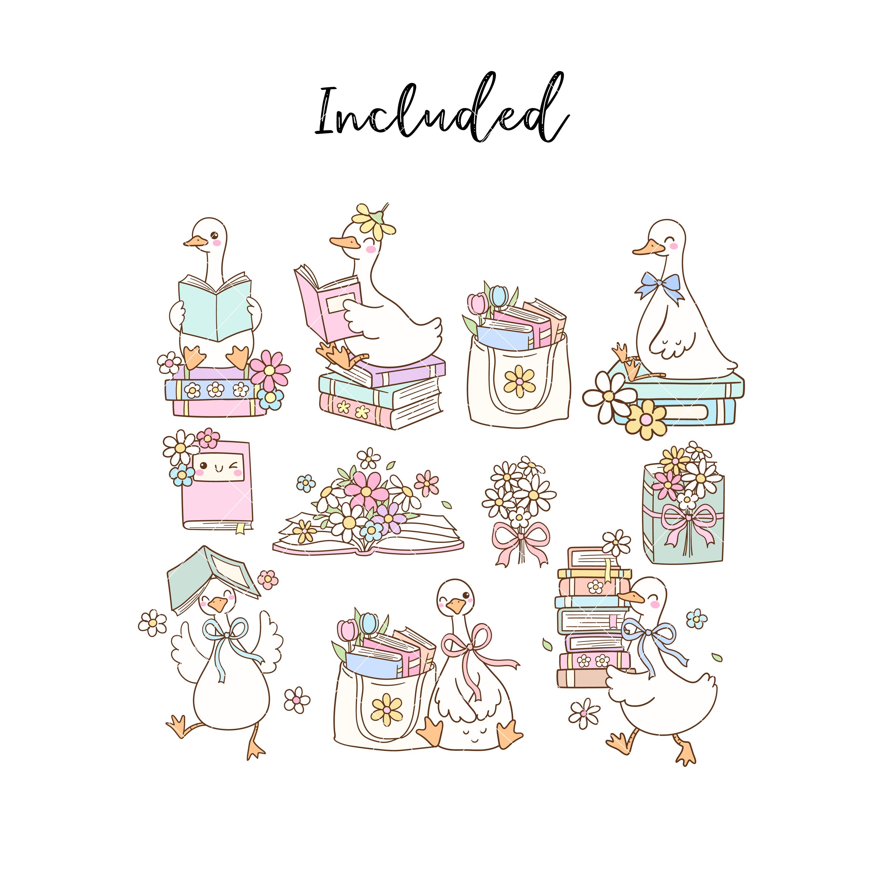 Pastel Goose Reading Clipart Silly Goose Png Spring Bookish Png Cozy ...