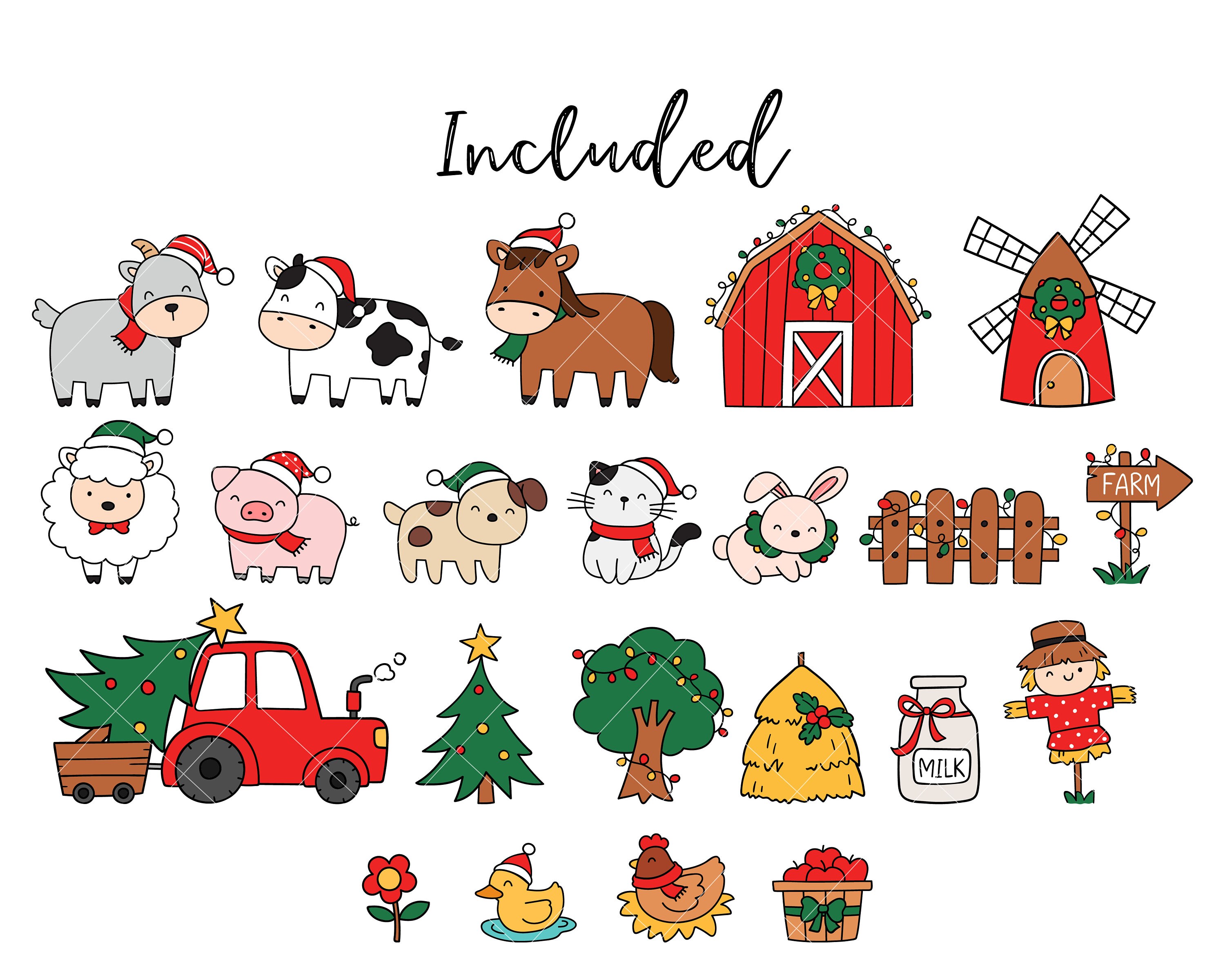 Christmas Farm Clipart Farm Animal Clipart Winter Clipart Holiday ...
